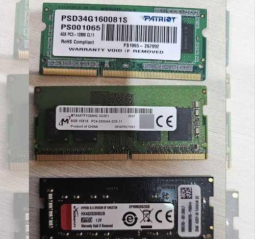 RAM Kingston для ноутбука DDR3 4Gb и 2xDDR4 8Gb