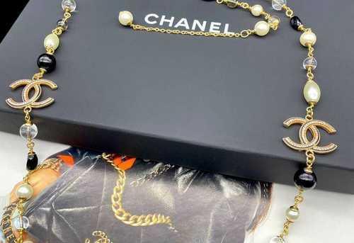 Колье Chanel premium цирконы, черный агат