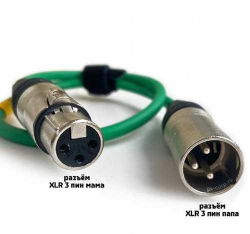 Кабель микрофонный GS-PRO XLR3F-XLR3M (green) 0,35 метра