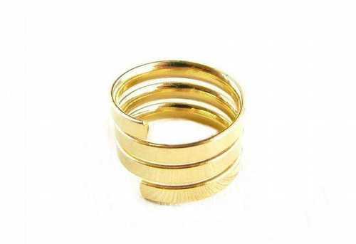 Золотое кольцо спираль, широкое кольцо без камней