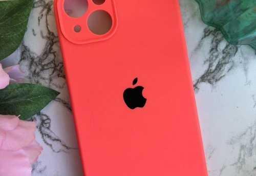 Чехол iPhone 13 с яблоком под оригинал Коралловый