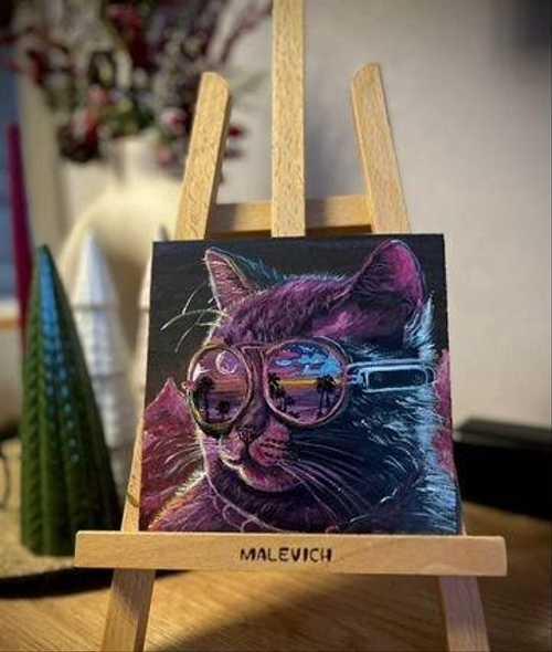 Картина акрилом на холсте Неоновый кот