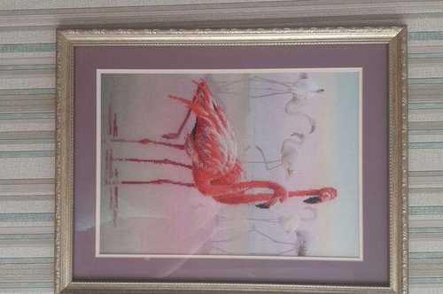 Картина вышивка "Розовые фламинго"