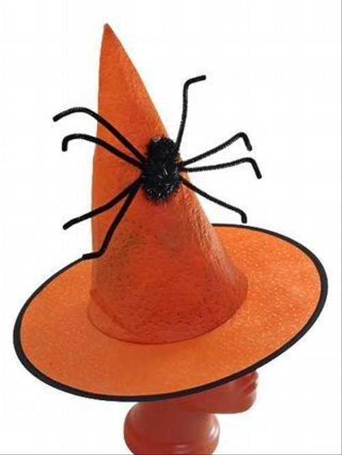 Карнавальный колпак оранжевый с пауком