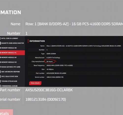 Оперативная память DDR5 adata AX5U5200C3816G-dclar