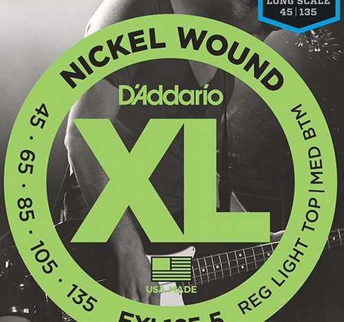 EXL165-5 XL nickel wound Струны для 5-струнной бас-гитары 5-string Long rltmb 45-135 DAddario