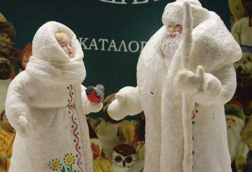 Ватные ёлочные игрушки Дед Мороз и Снегурочка