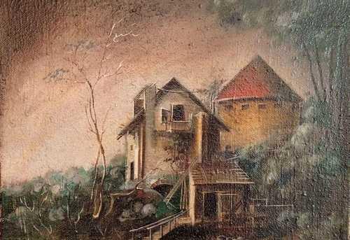 Картина " Дом у башни" 19 век