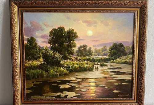 Картина маслом Рассвет на озере 40х50
