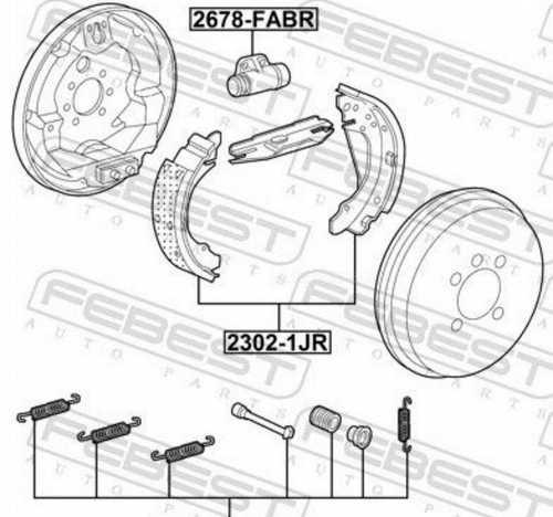 Febest 2304-1JR-KIT монтажный комплект барабанных колодок (на обе стороны) зад прав/лев