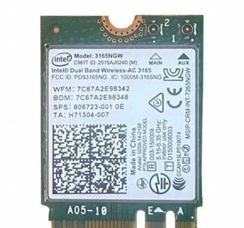 Беспроводная карта адаптера Intel 3165 433Mbps BT4.0 (M.2 2230 key a+e)