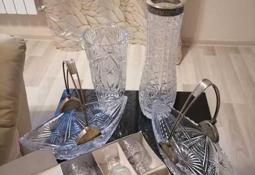 Хрустальные рюмки, вазы с серебром СССР