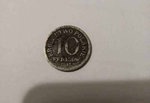 Монета Польши 10 пфенигов 1917г