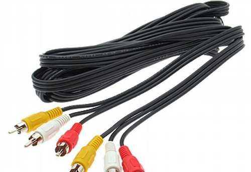 Новый кабель 3xRCA - 3xRCA 5м (пластик-никель)