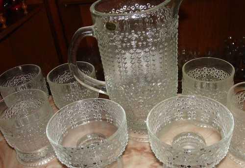 Стекло посуда кувшин стаканы винтаж Чехословакия