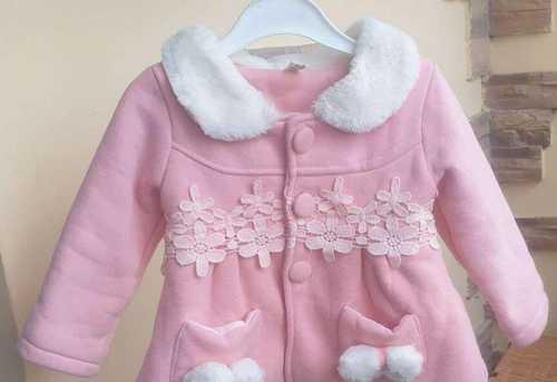 Пальто розовое нарядное для девочки 86р