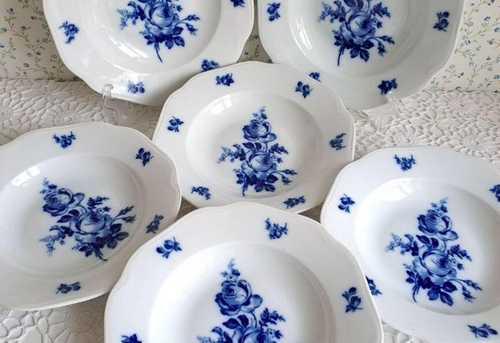 Тарелки суповые Синие розы Чехия Богемия