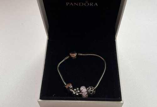 Pandora браслет серебро + розовое золото