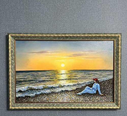 Картина маслом на холсте девушка на морском закате