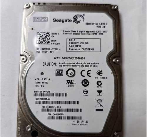 Жесткий диск 2.5" seagate 250Gb