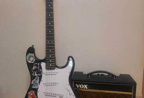 Электро гитара Squier Stratocaster и комбоик vox