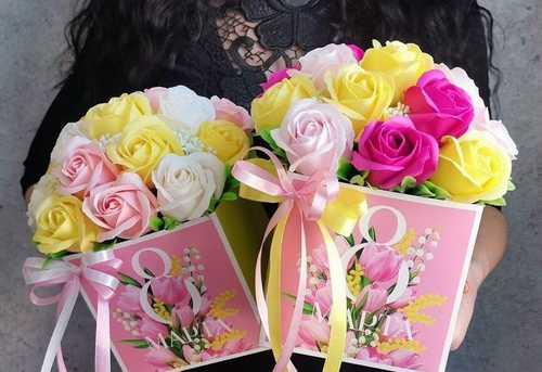 Мыльные розы букет на 8 марта цветы подарок
