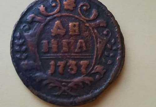 Монета 1737 год Денга медь