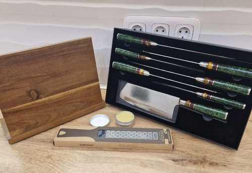 Дамасские кухонные ножи(набор 7 штук + подставка)