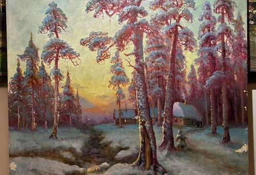 Старая картина зимний пейзаж худ. Платонов С