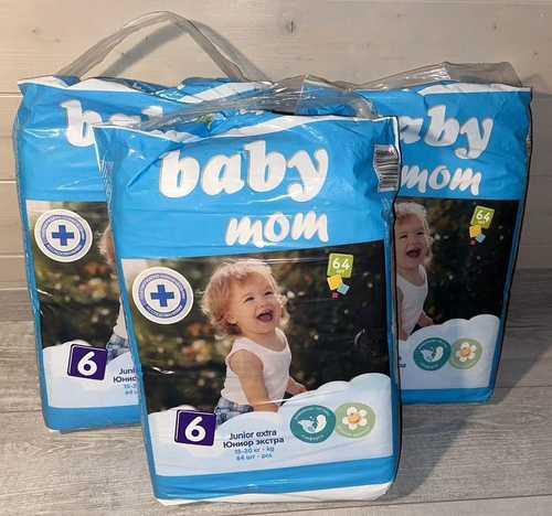 Подгузники baby mom 6 64 штуки 3 пачки