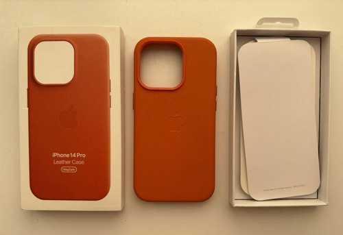 Чехол на iPhone 14 pro кожаный оранжевый MagSafe