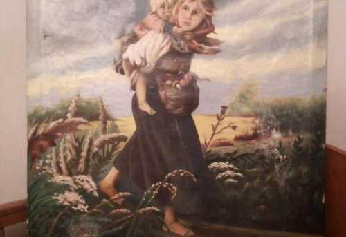 Картина Дети бегущие от грозы, масло, холст