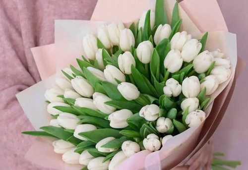 Белые тюльпаны, букет тюльпанов, доставка цветов