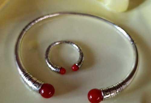 Комплект серебряный браслет и кольцо