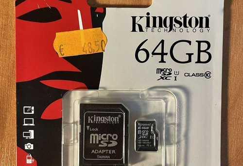 Карта памяти microsdxc Kingston 64gb гб Class 10