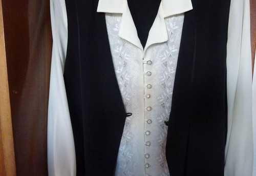 Блузка-рубашка удлиненная белая с черным 2в1 р48