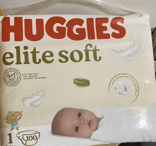 Подгузники huggies elite soft 1 новые 100 штук