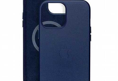 Чехол для iPhone 14 Leather Case с MagSafe (Синий)