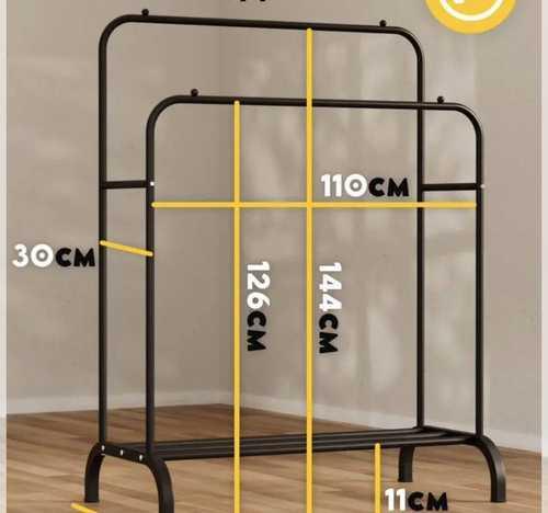 Вешалка напольная для одежды двойная с полкой