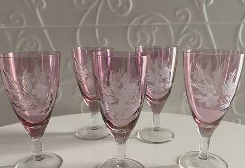 Винтажные рюмки розовое стекло