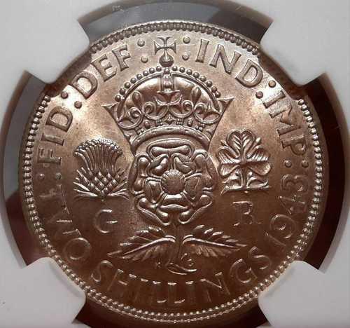 2 шиллинга 1943 Великобритания, слаб NGC MS63