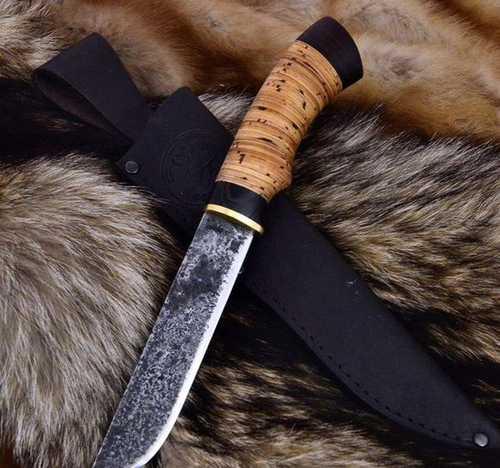 Нож Грибник-3,сталь Ручная ковка 9хс,береста,венге
