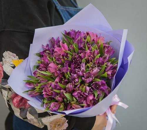 Букет из 19 фиолетовых альстромерий, цветы доставк