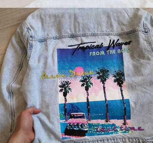 Джинсовая оверсайз куртка Bershka M-L Retro Wave