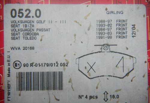 F.052.0 Колодки торм пер VW Golf III/ Passat 83-03