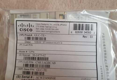 Трансивер Cisco 1000Base-T SFP module for Ca