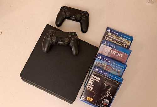 Sony PlayStation 4 Slim 1tb + 2 геймпада + 4 игры