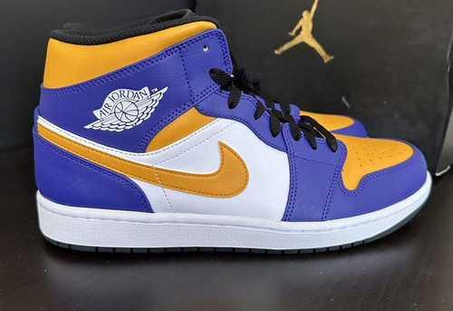 Кроссовки Air Jordan 1 Mid Lakers US 10,5 оригинал