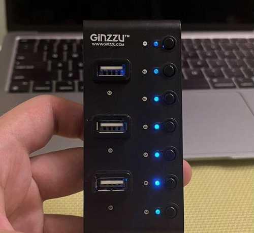 USB-хаб Ginzzu GR-487UAB на 7 разъемов USB 2.0