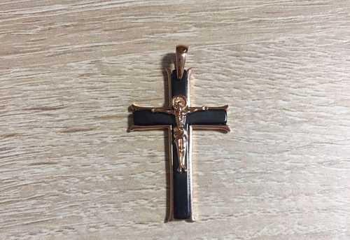 Позолоченный мужской крестик 4,5 см с эмалью